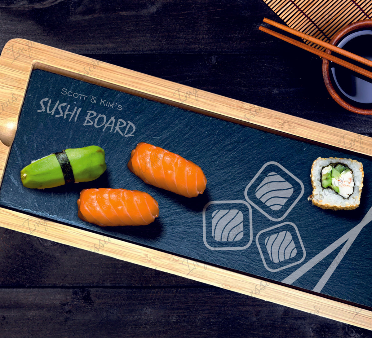 SUSHI Bamboo Slate Rectangle Service Board Platter Plate 330mm x 130mm ...